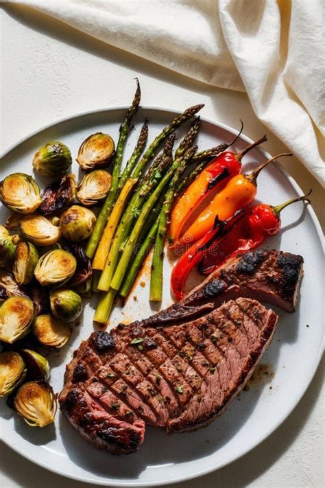 Juicy Grilled Steak With Roasted Vegetables Stock Image Image Of