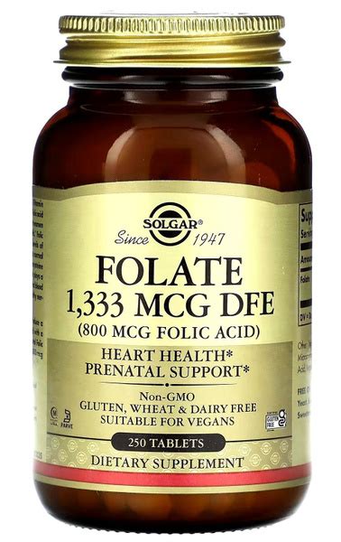 Характеристики Solgar Folate 1333 Mcg Dfe 800 Mcg Folic Acid 250