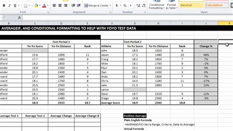 Eaf6 Yoyo Test Comparison Part 2 Conditional Formatting Using