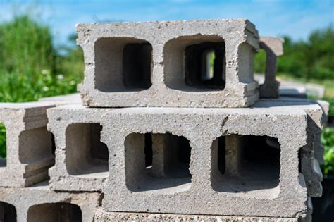 Stacked Cinder Blocks Laying So That The Other Side Is Visible Through The Grid Stock Photo