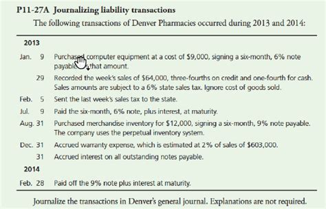 Solved P11 27a Journalizing Liability Transactions The
