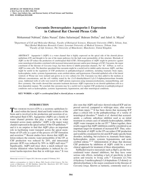 Pdf Curcumin Downregulates Aquaporin 1 Expression In Cultured Rat Choroid Plexus Cells