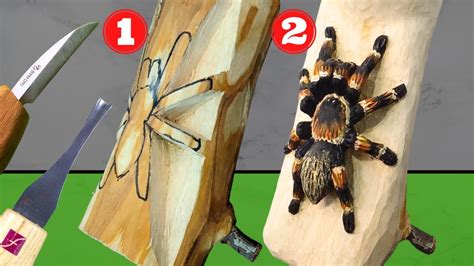 Sculpting A Tarantula Spider Out Of Wood Wood Carving Step By Step Tutorial Youtube