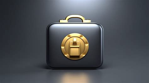 user experience shiny gold briefcase symbol 3d rendered circular key button interface and