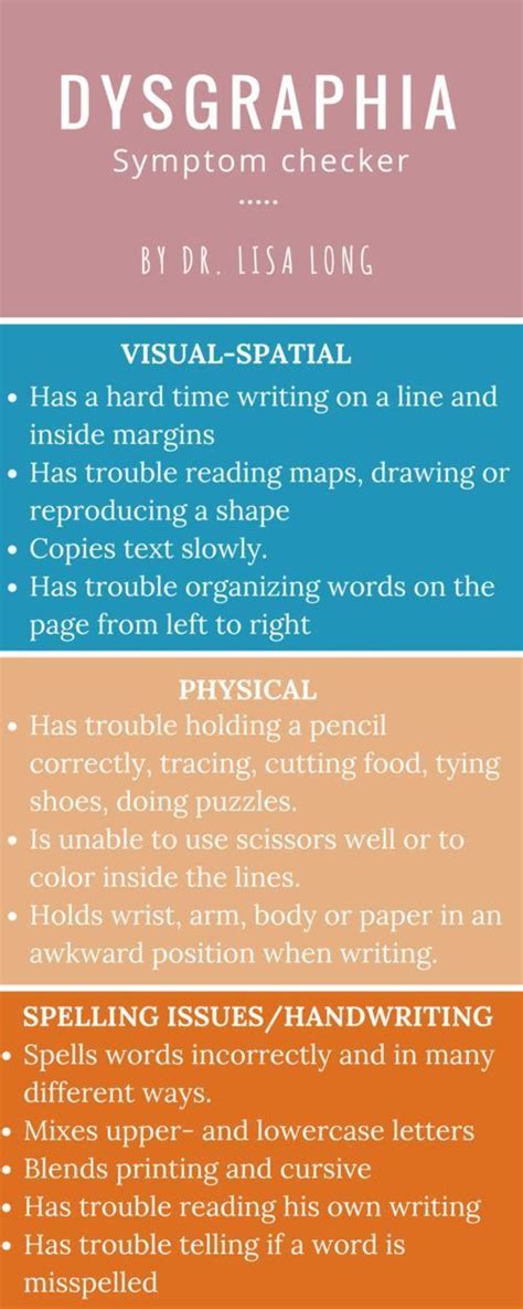 Dysgraphia Symptom Infographic Dysgraphia Learning Disabilities Dysgraphia Symptoms