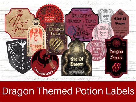 Dragon Themed Potion Labels Red Etsy