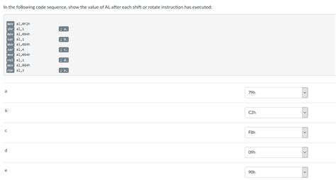 Solved In The Following Code Sequence Show The Value Of Al