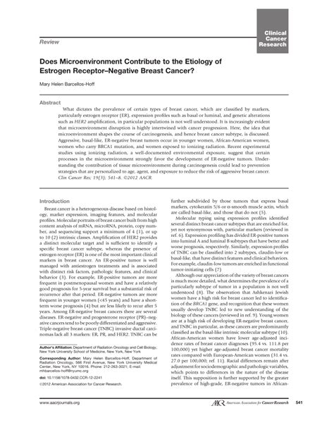 Pdf Does Microenvironment Contribute To The Etiology Of Estrogen Receptor Negative Breast Cancer