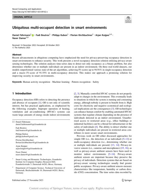 Pdf Ubiquitous Multi Occupant Detection In Smart Environments