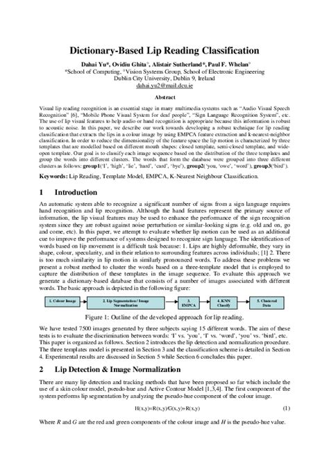 Pdf Dictionary Based Lip Reading Classification