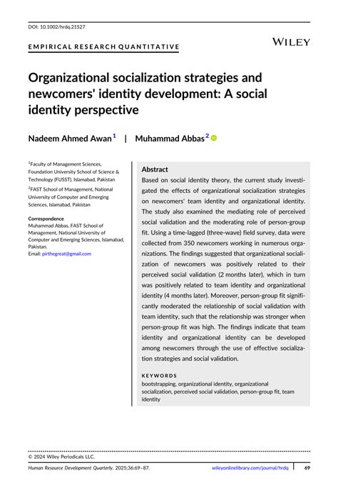 Organizational Socialization Strategies And Newcomers Identity Development A Social Identity