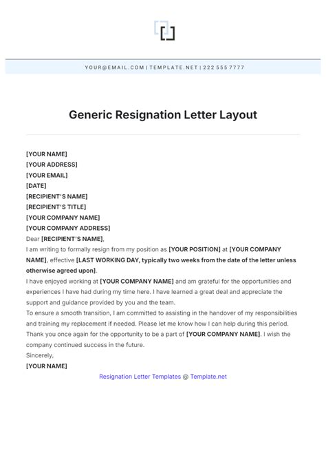Free Resignation Letter Template To Edit Online