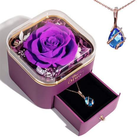Otuo Preserved Roses T Jewerlry Box Real Eternal Rose Flower With