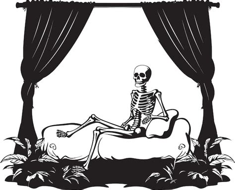 Ghostly Slumber Skeleton Lied On Bed Logo Spooky Comfort Skeleton Vector Bed Icon Premium Ai