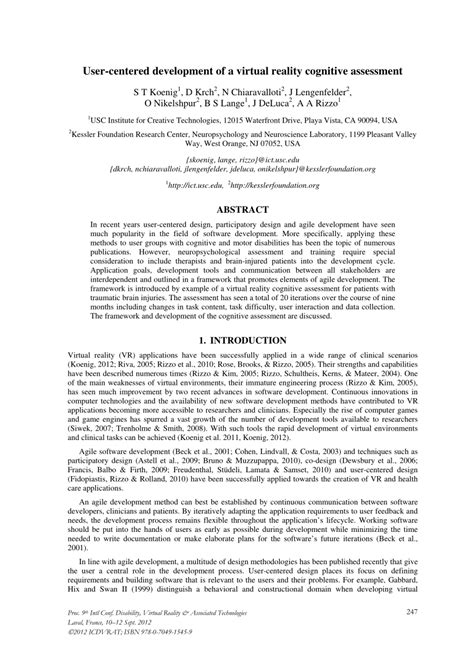 Pdf User Centered Development Of A Virtual Reality Cognitive Assessment