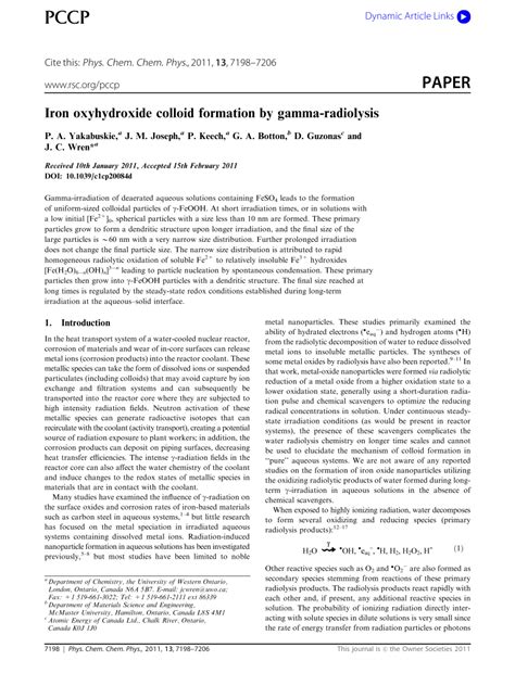 Pdf Iron Oxyhydroxide Colloid Formation By Gamma Radiolysis