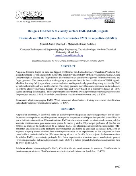 Pdf Design A 1d Cnns To Classify Surface Emg Semg Signals