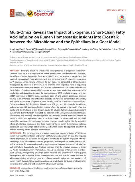 Pdf Multi Omics Reveals The Impact Of Exogenous Short Chain Fatty