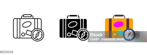 여행 가방 아이콘입니다 나침반 벡터 일러스트 레이 션과 함께 여행 가방 모험과 탐험의 상징입니다 휴가 관광 및 여행을위한 수하물 표지판 포장 여행 및 글로벌 여행 픽토그램