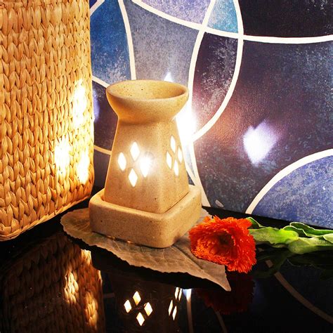 Stoneware Aroma Diffuser Cum Electric Table Lamp In Tower Shape Indeasiasrijan