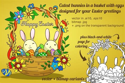 Woven Easter Basket With Eggs And Cutest Bunnies By Sabbra Cadabra Thehungryjpeg