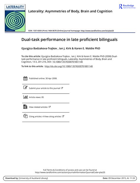 Pdf Dual Task Performance In Late Proficient Bilinguals