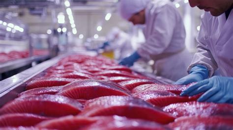 Fish Processing Salmon Filleting In A Factory Premium Ai Generated Image