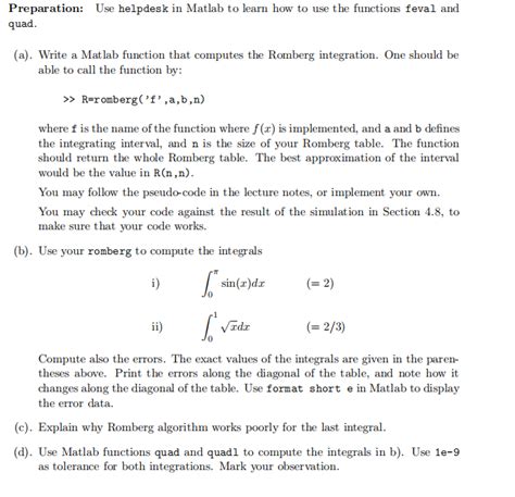 Solved Preparation Use Helpdesk In Matlab To Learn How To