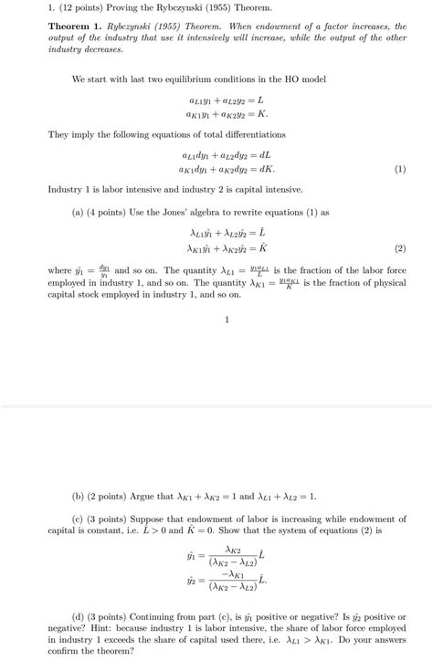 Points Proving The Rybczynski Theorem Chegg Com