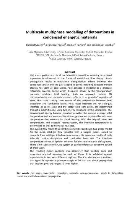 Pdf Multiscale Multiphase Modeling Of Detonations In Condensed Energetic Materials