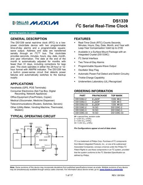 ds1339 i2c serial real time clock