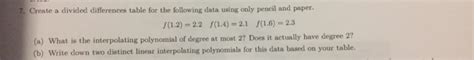 solved 7 create a divided differences table for the