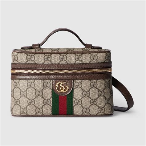 Ophidia Small Vanity Bag In Beige And Dark Brown Supreme Gucci® Uk