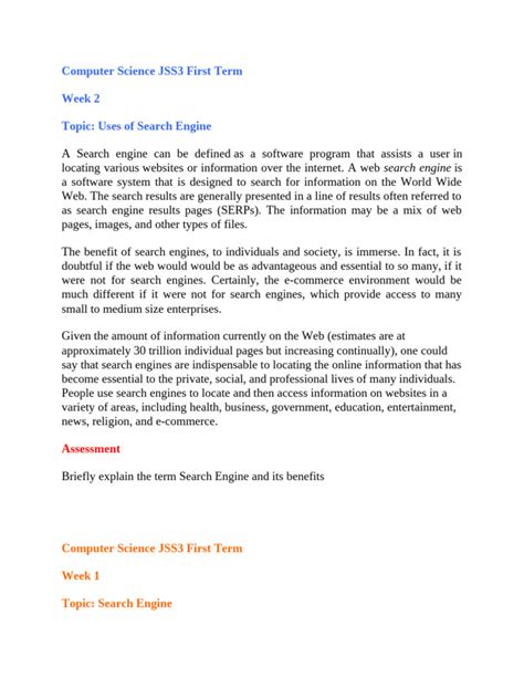 Jss3 E Lesson Note Computer Science Pdf Spreadsheet Databases