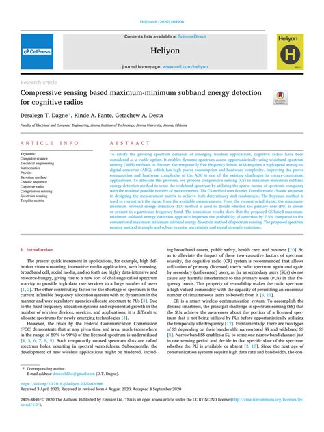 Pdf Compressive Sensing Based Maximum Minimum Subband Energy Detection For Cognitive Radios