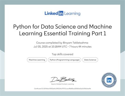 Just Finished The Course Python For Data Science And Machine Learning Essential Training Part 1