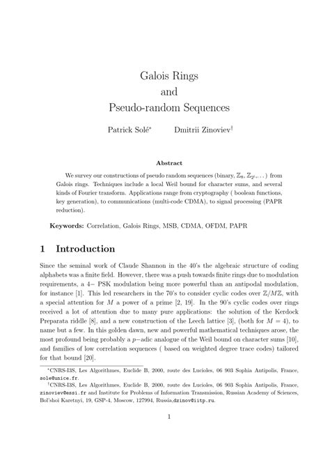 Pdf Galois Rings And Pseudo Random Sequences