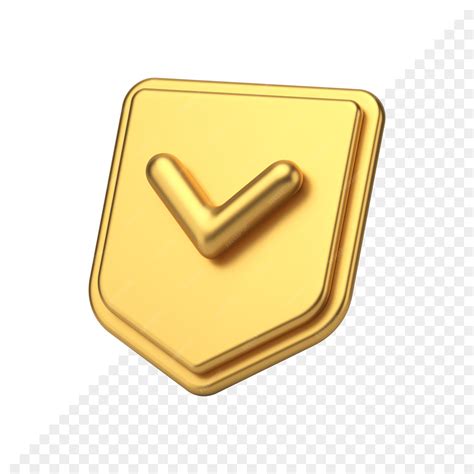 Premium Psd Golden Shield Checkmark Account Access Control Positive Verification Privacy Armor