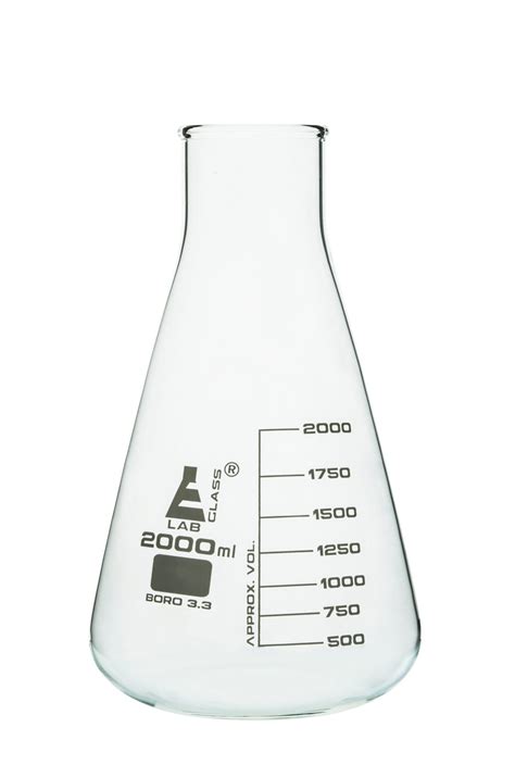 Erlenmeyer Flask 2000ml Borosilicate Glass Wide Neck Conical Shape White Graduations