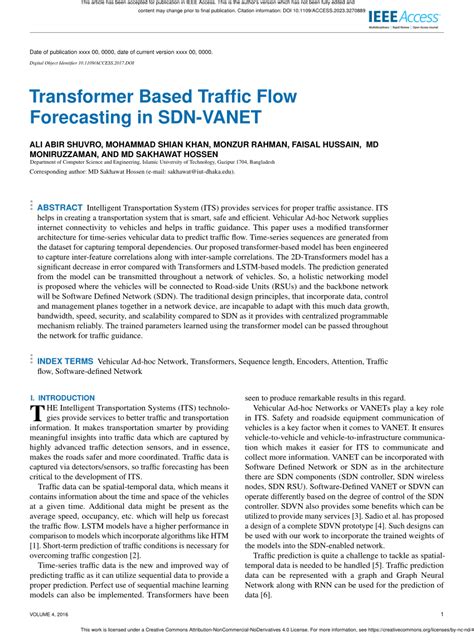 Pdf Transformer Based Traffic Flow Forecasting In Sdn Vanet