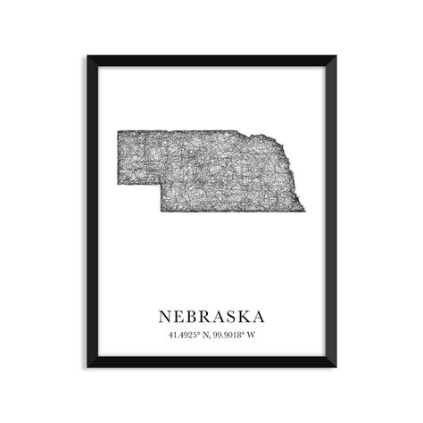 Nebraska Map Longitude Latitude Unframed Art Print