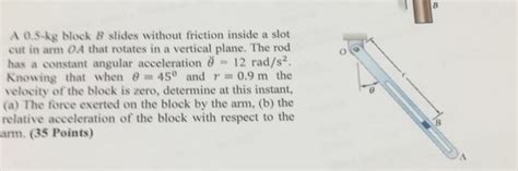 Solved A Os Kg Block B Slides Without Friction Inside A