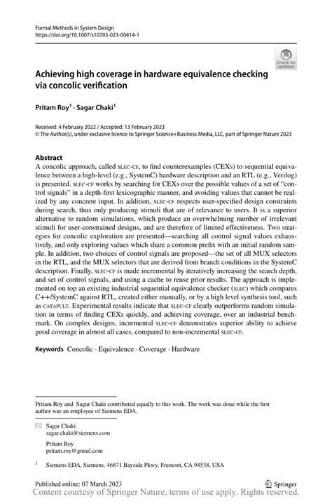 Achieving High Coverage In Hardware Equivalence Checking Via Concolic Verification Request Pdf