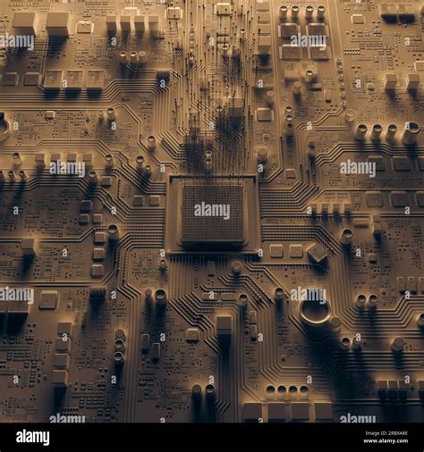 3d Rendering Shows Data Flow In A Motherboard In Pc Highlighted Processor Among Circuits And