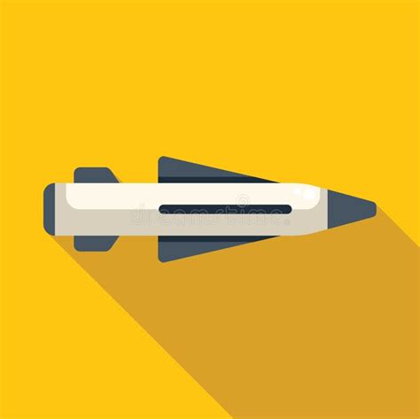 Cruise Missile Flying Over Yellow Background With Long Shadow Stock