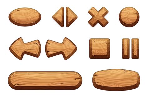 Premium Vector Wooden Buttons Set For Game Ui
