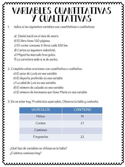 Variable Cuantitativa O Variable Cualitativa Worksheet En 2025 Variables Cualitativas Y