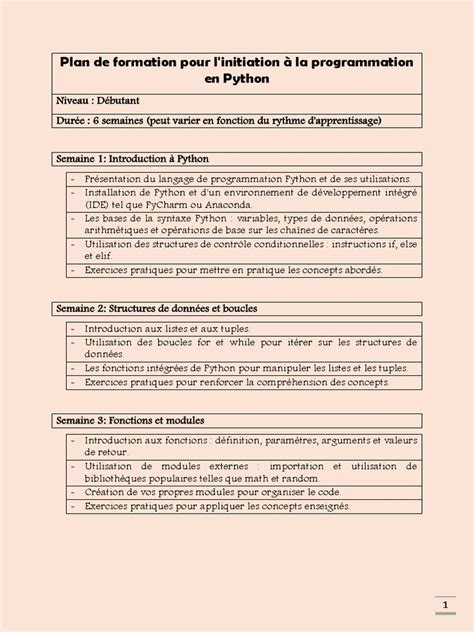 voici un plan de formation python descargar gratis pdf python langage de programmation