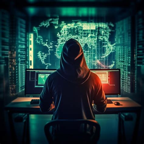 Premium Photo Hacker In The Black Hood In The Server Room