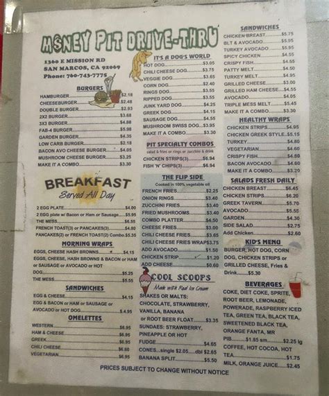 Menu At Money Pit Fast Food San Marcos